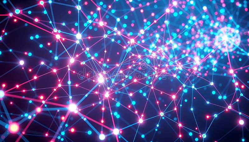 3D Neon Bio Tech Network Illustration Featuring Interconnected Nodes ...