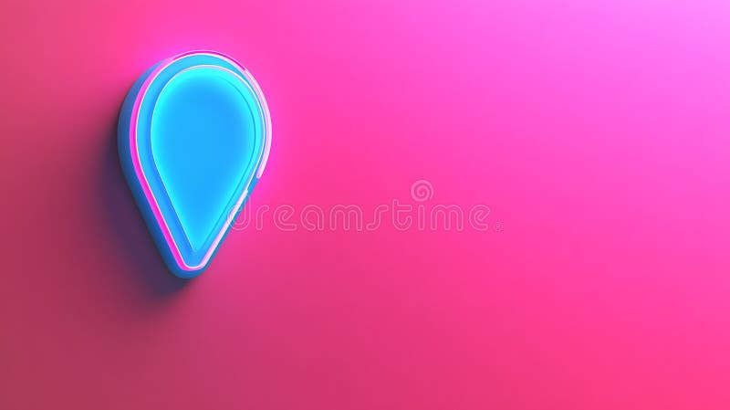 3D Neon Blue Navigation Pin, Placed on a Bright Pink Backgroun Stock ...