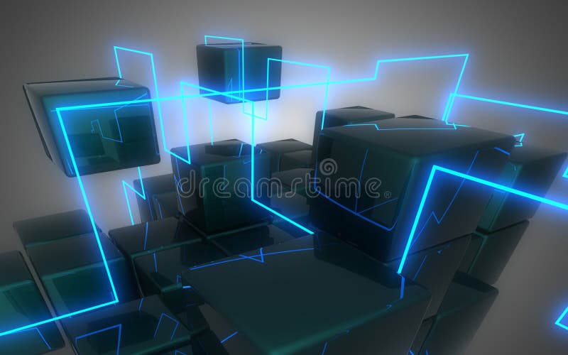 3d Neon Cubes Construction. 3d Illustration Stock Illustration ...