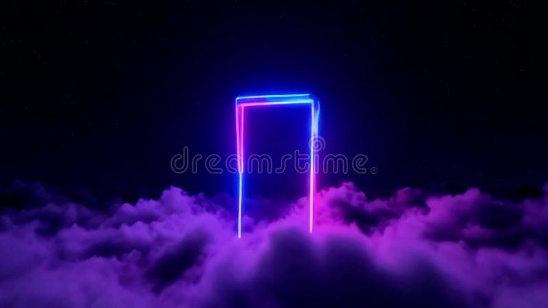 3D Neon Frame with Floating Cloud in Abstract Night Sky Stock Video ...