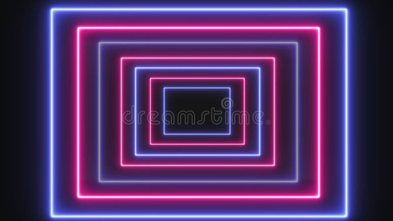 3d Neon Glowing Frame Squares Background. Shimmering Colored LED Lines ...