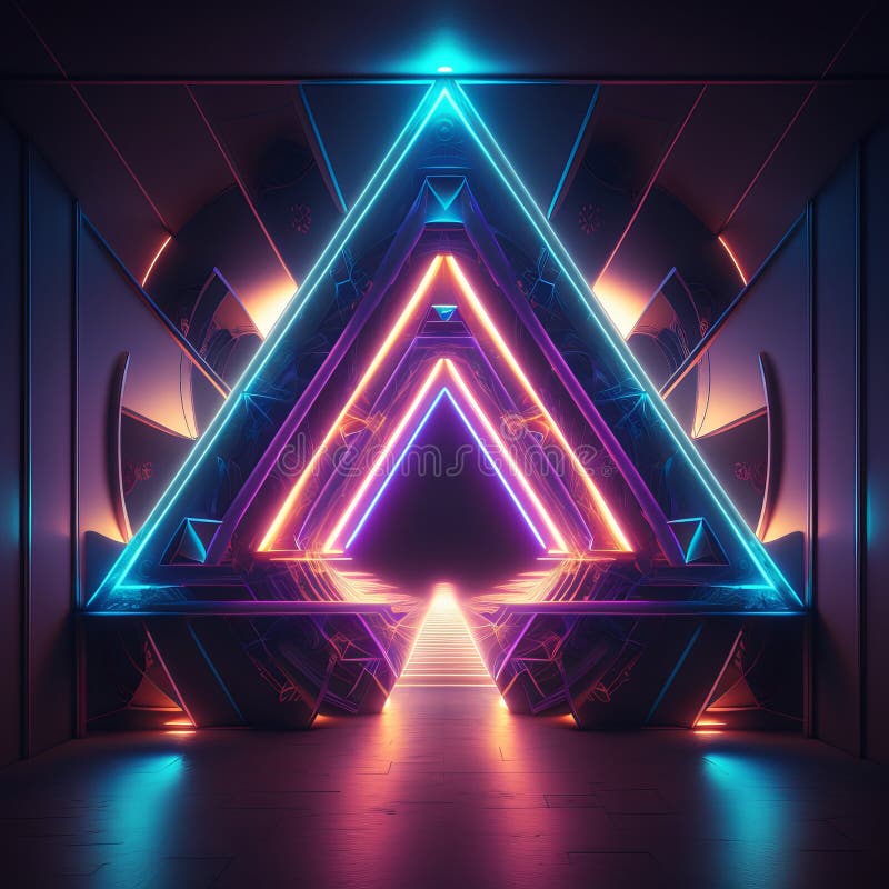 3d , Neon Light Triangle, Virtual Reality, Triangular Esoteric Portal ...