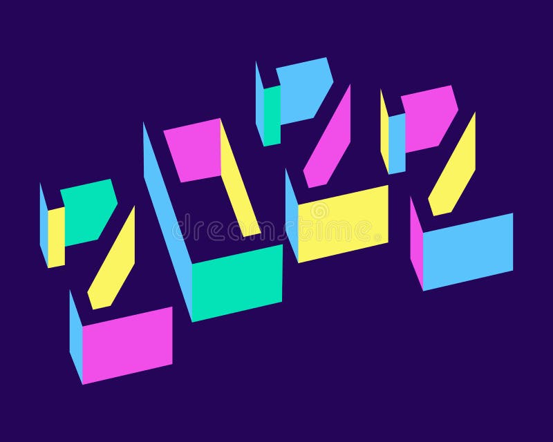 2022 3d Neon Numbers on Dark Blue Stock Vector - Illustration of pink ...