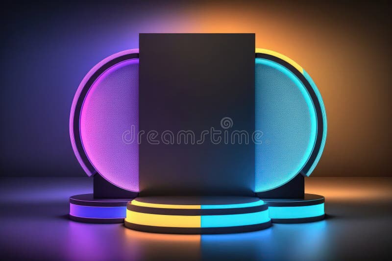 3d Neon Podium Background. Copy Space Product Presentation. Generative ...