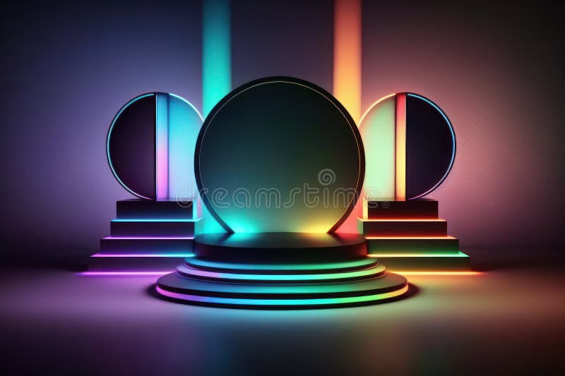 3d Neon Podium Background. Copy Space Product Presentation. Generative ...