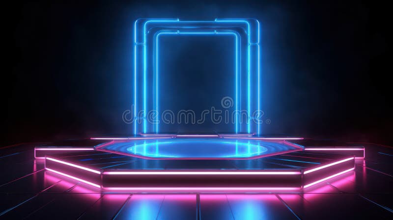 3d Neon Podium Background. Copy Space Product Presentation. Generative Ai Stock Illustration ...