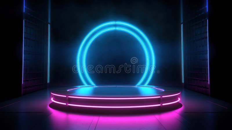 3d Neon Podium Background. Copy Space Product Presentation. Generative ...