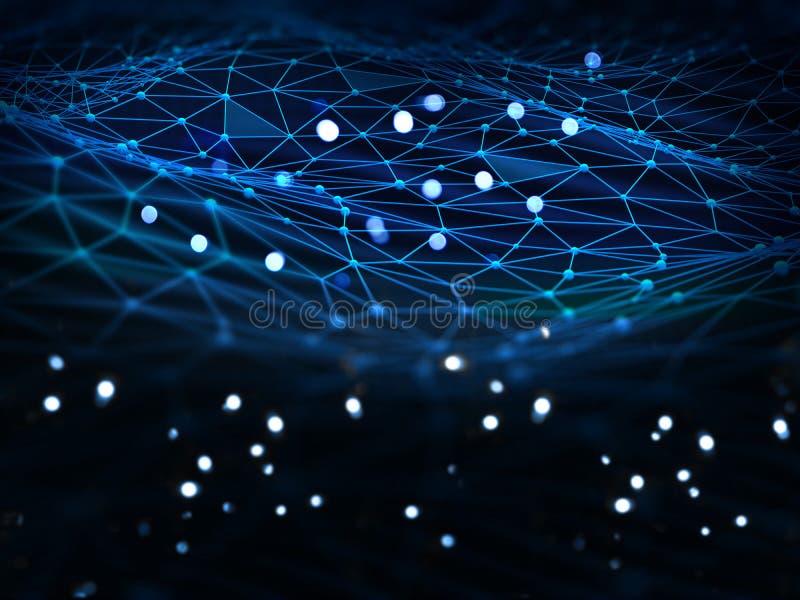 3D Network Connections Background with Glowing Lights and Connecting ...