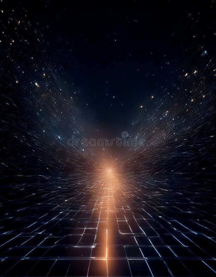 3d Network Tech Space Landscape Hi Outer Grid Starry Illustration ...