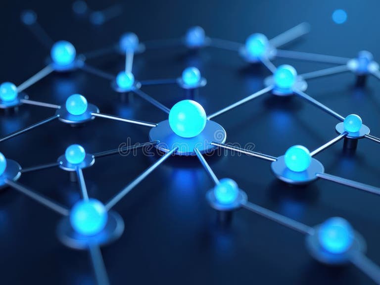 A 3D Networking with Interconnected Dots Forming a Web, Glowing Blue ...