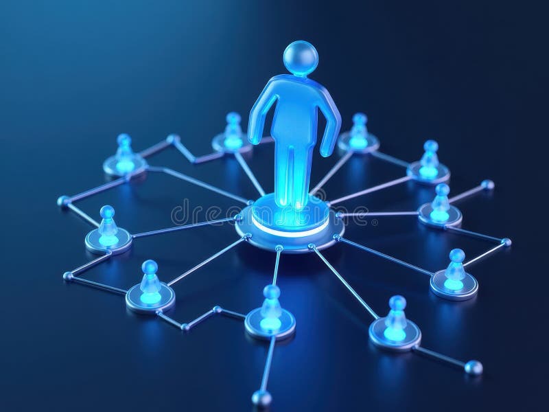 A 3D Networking with Interconnected Dots Forming a Web, Glowing Blue ...