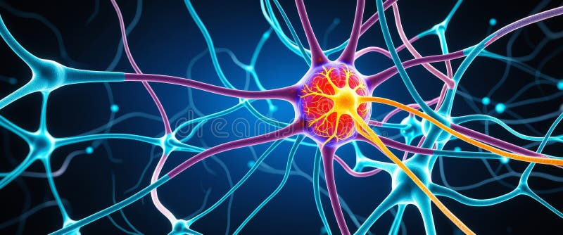 3D Neuron Synapse System in Brain Illustration Stock Illustration ...