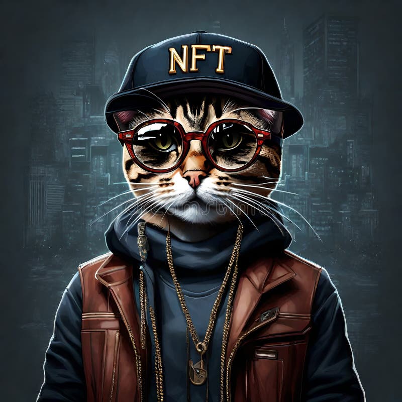 3d NFT Illustration of a Cat , Looking Straight in the Camera Stock ...