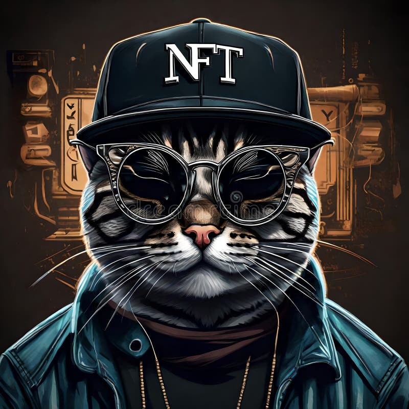 3d NFT Illustration of a Cat , Looking Straight in the Camera Stock ...