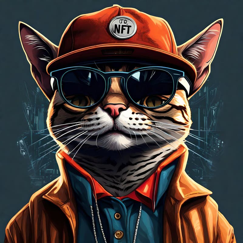 3d NFT Illustration of a Cat , Looking Straight in the Camera Stock ...