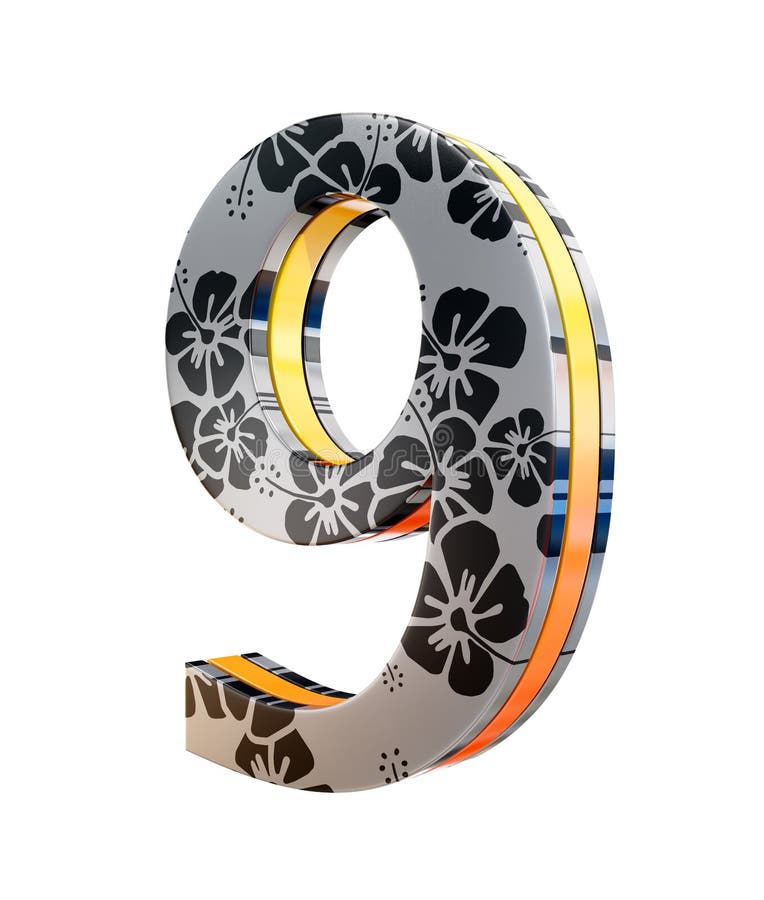 3D `nine` Number with Flower Texture Stock Illustration - Illustration ...