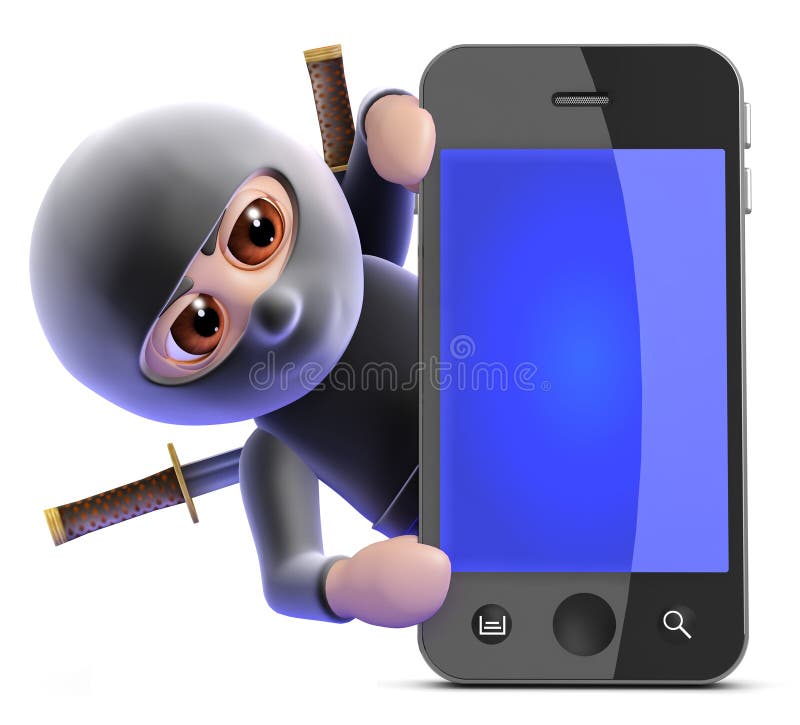 3d Ninja Assassin Hides Behind Smartphone Stock Illustration ...