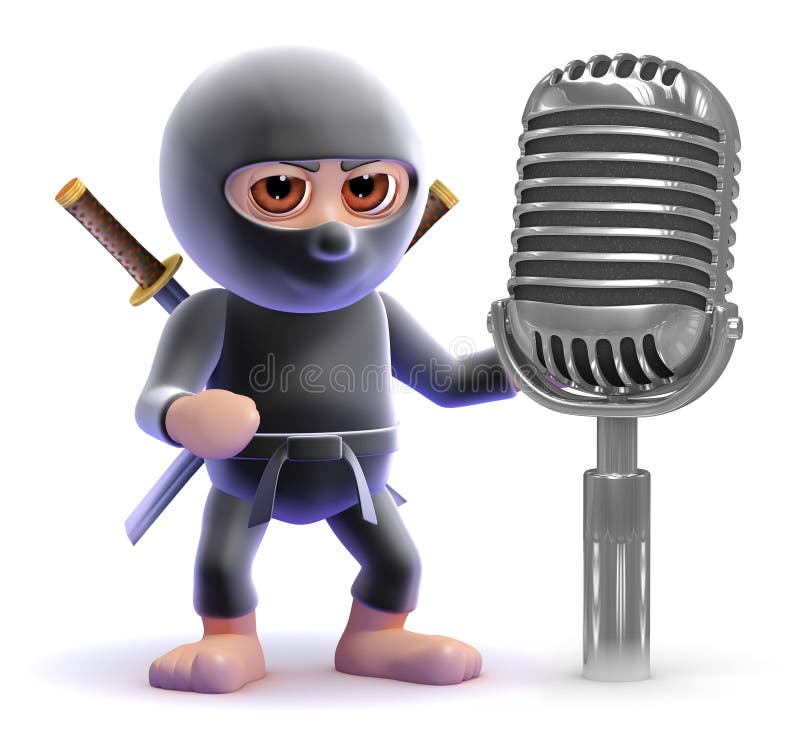 3d Ninja Assassin with Retro Radio Microphone Stock Illustration ...