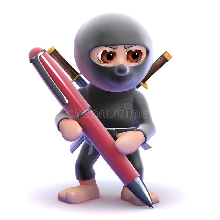 3d Ninja pen stock illustration. Illustration of character - 41603880