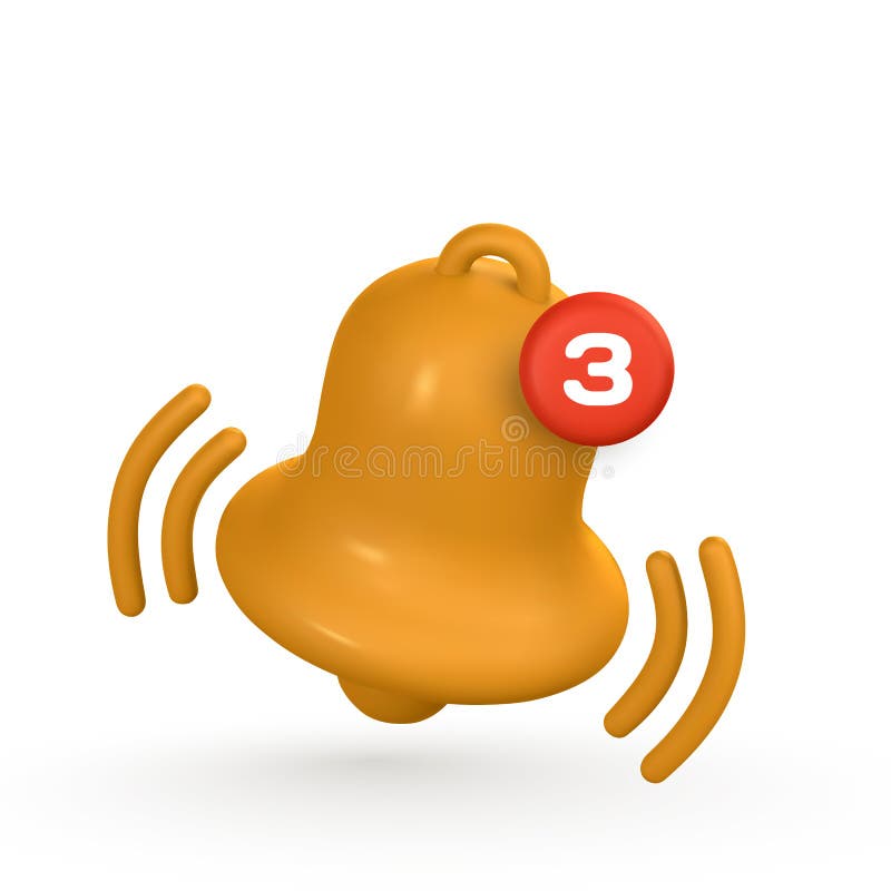 3d Notification Bell. Cute Realistic Yellow Ringing Bell Stock Vector ...