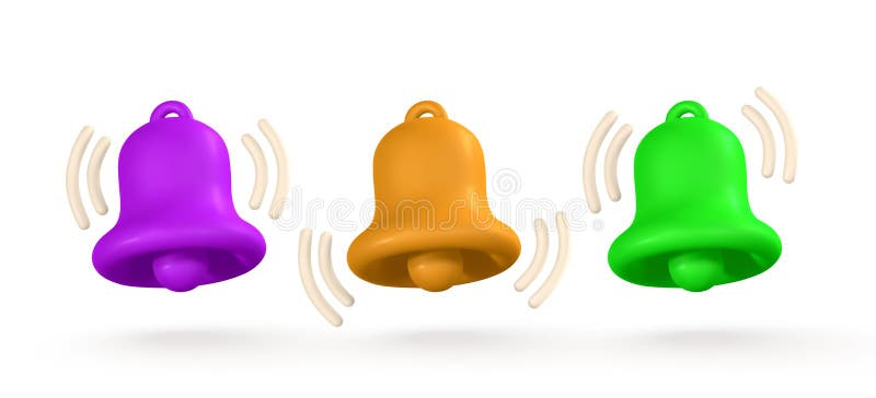 3d Notification Bell. Cute Realistic Yellow Ringing Bell Stock Vector ...