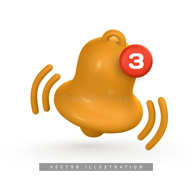 3d Notification Bell. Cute Realistic Yellow Ringing Bell Stock Vector ...