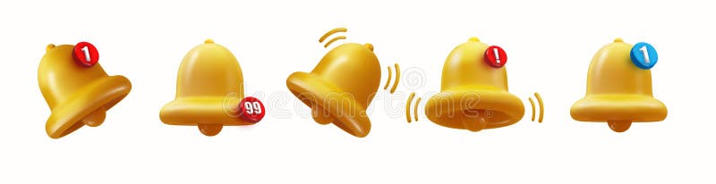 3d Notification Bells Social Media. Vector Realistic Message Bell Icon ...