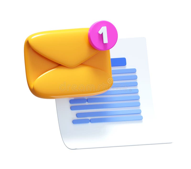 3D Notification Email and Document Icon Stock Illustration ...