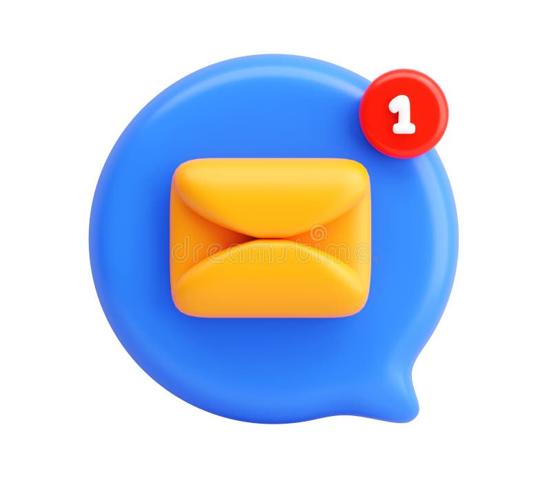 3D Notification Icon with Orange Envelope Inside Blue Chat Bubble ...