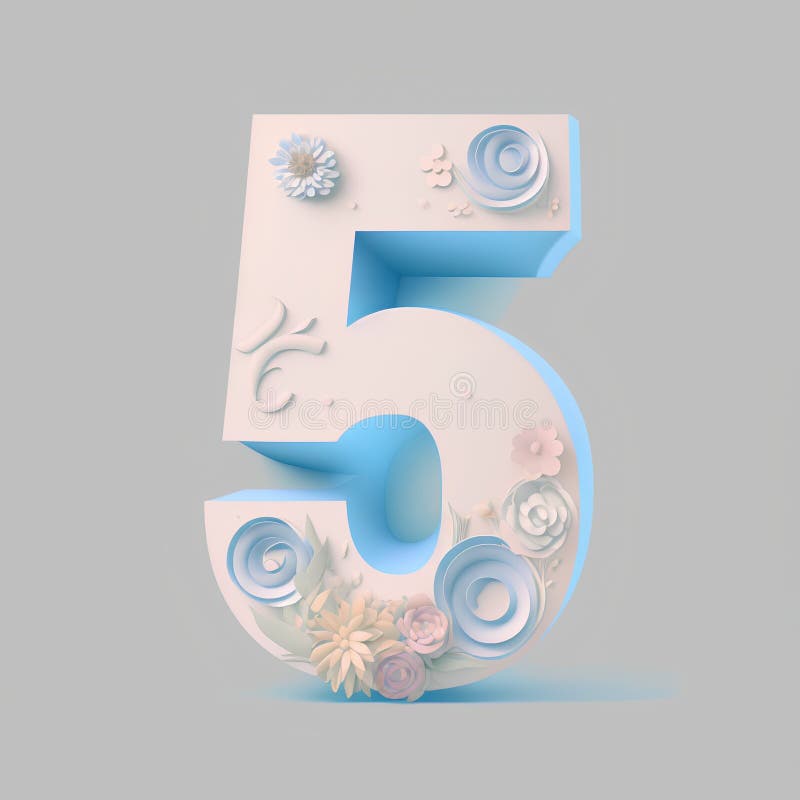 3d Number 5 Decorated with Flowers and Leaves - 3d Rendering Stock ...