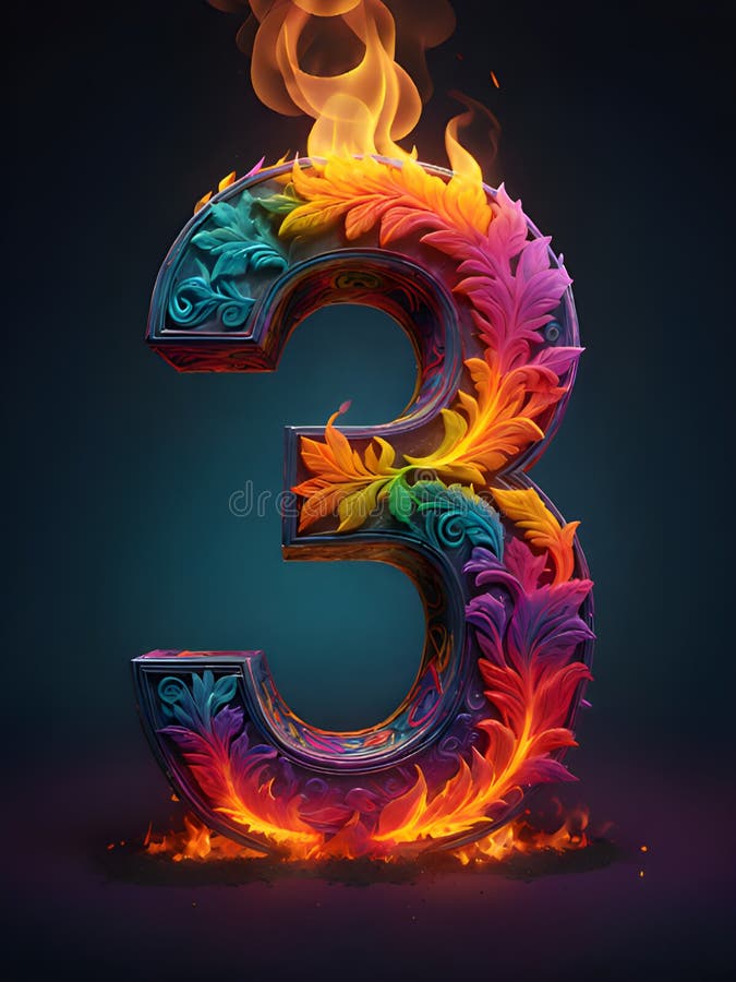 3d Number 3 with Fire . Abstract Number 3d Illustration Stock ...