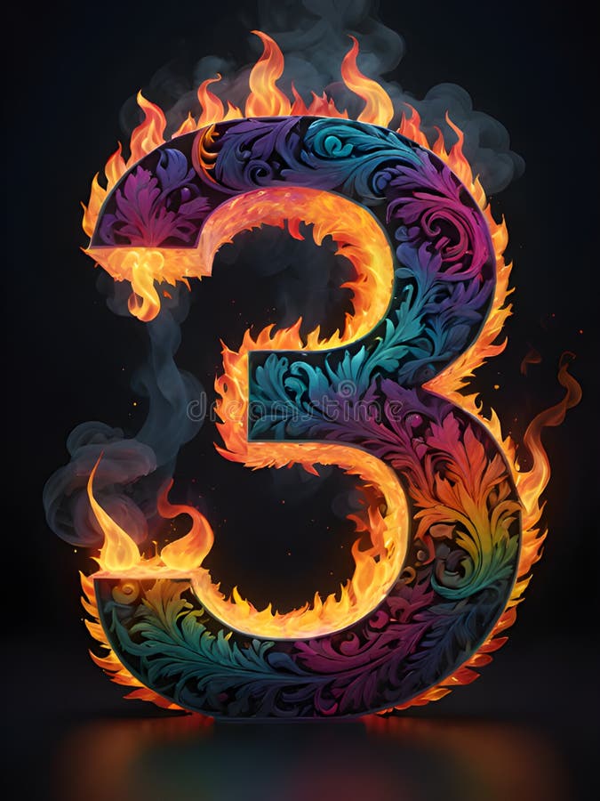 3d Number 3 with Fire . Abstract Number 3d Illustration Stock ...