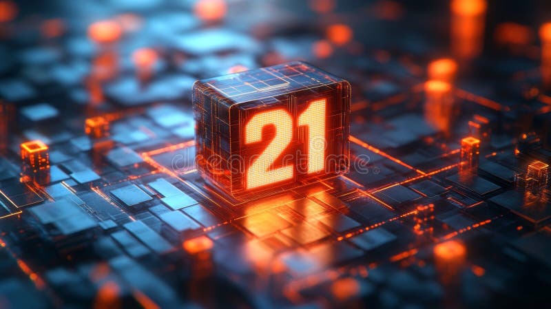 3D Number 21 in Futuristic Space Digital Technology, Big Data, Virtual ...