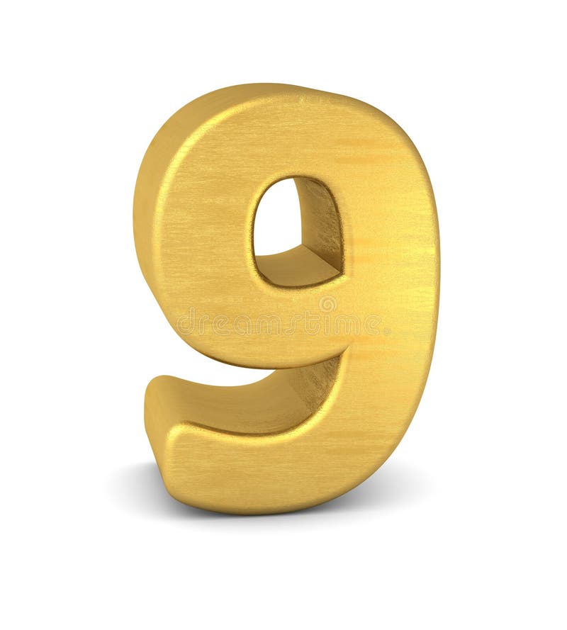 3d number 9 in gold stock illustration. Illustration of mathematics ...