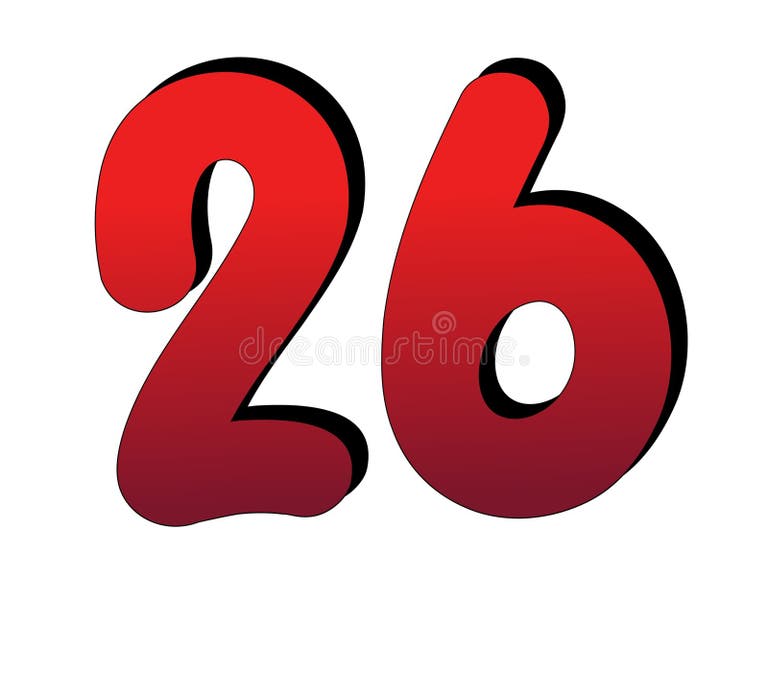 3D Number 26 Gradient Red Color on White Background Stock Illustration ...