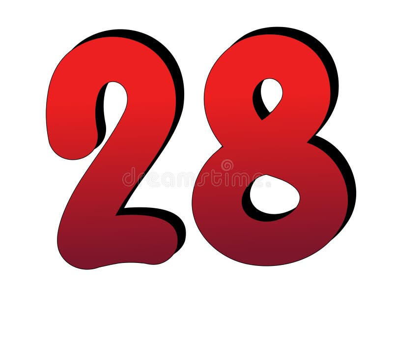 3D Number 28 Gradient Red Color on White Background Stock Illustration ...