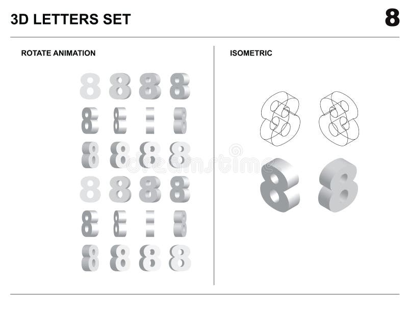 3d 8 Number Letters Set Animate Isometric Wireframe Vector Stock Vector ...
