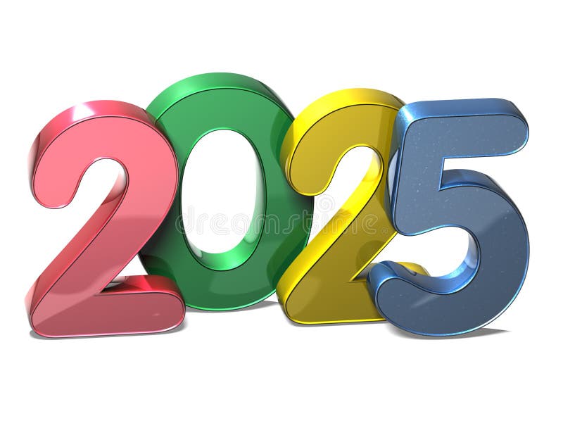 3D Number New Year 2025 on White Background Stock Illustration ...