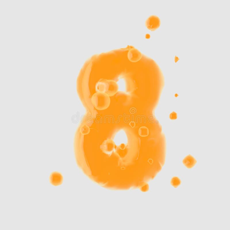 3d Number 8. Orange Juice Font with Drops Isolated on White Background ...