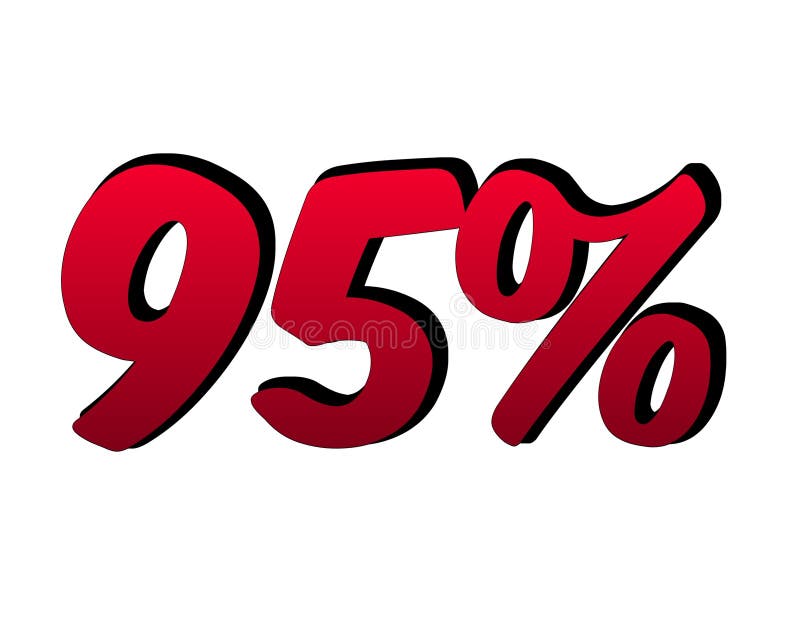 3D Number 95 Percent Gradient Red Color on White Background Stock ...
