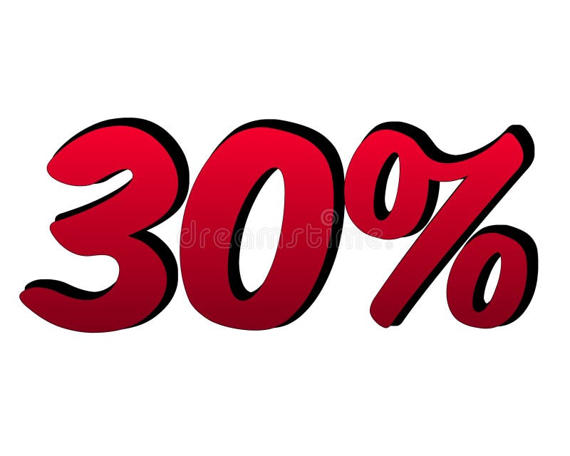 3D Number 30 Percent Gradient Red Color on White Background Stock ...