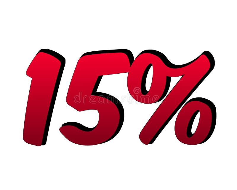 3D Number 15 Percent Gradient Red Color on White Background Stock ...