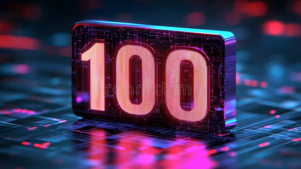 3D Number 100 Render, Percentage Symbol in Digital Space, Abstract ...