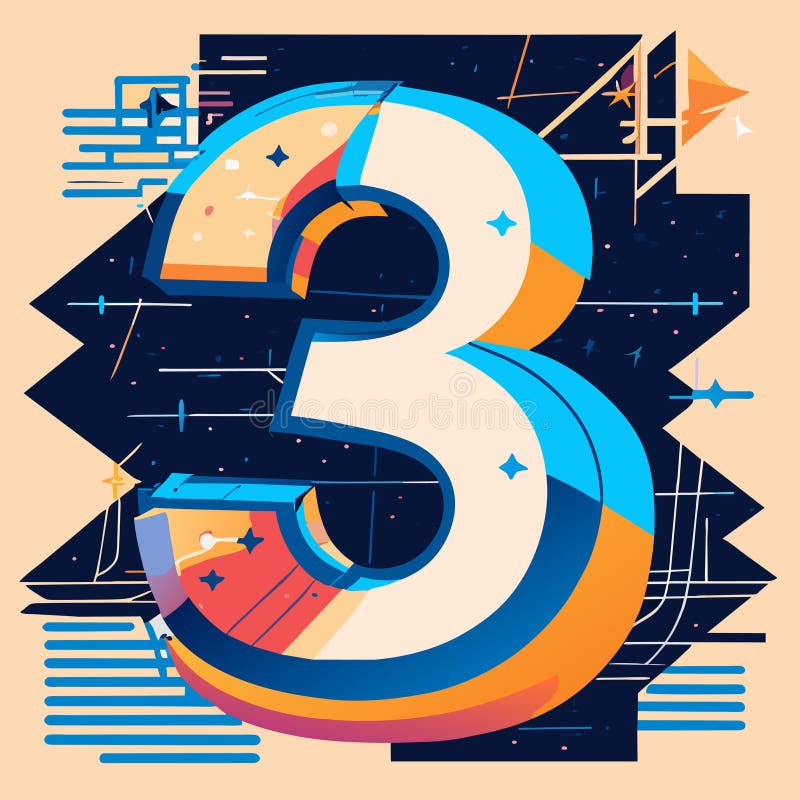3d Number Three in Retro Style. 3d Number Vector Illustration ...