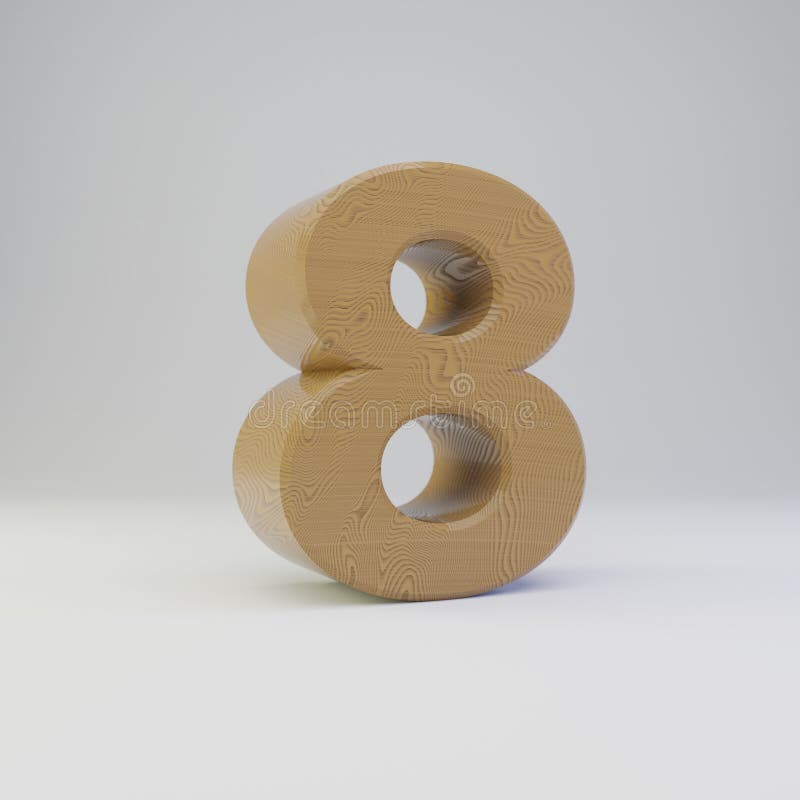 3D Number 8. Wooden Font Isolated on White Background Stock ...