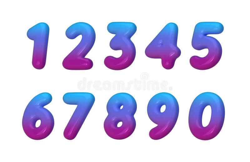 3D Numbers Plastic Violet from 0 To 9. Vector Illustration Stock Vector ...