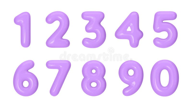 3D Numbers Plastic Violet from 0 To 9. Vector Illustration Stock Vector ...