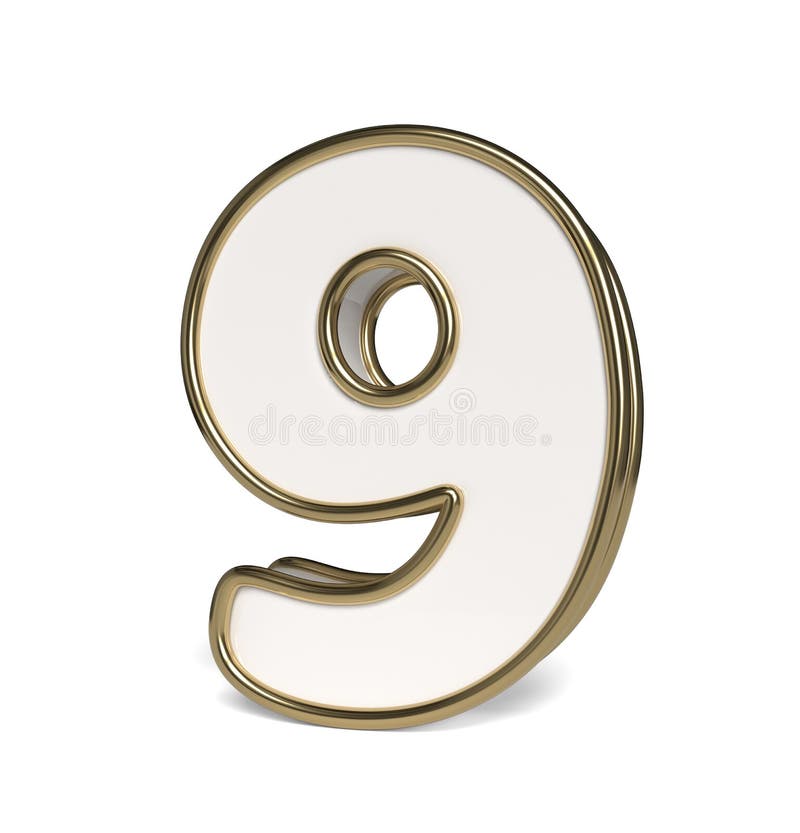 3D Numbers in White and Gold Colors. Number 9 Stock Illustration ...