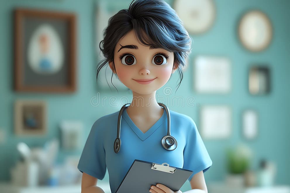 3D Nurse Character Holding a Clipboard, Caring Expression Stock ...