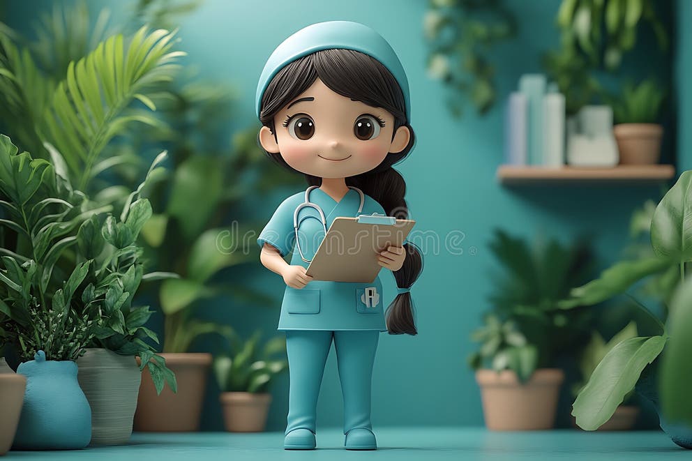 3D Nurse Character Holding a Clipboard, Caring Expression Stock ...